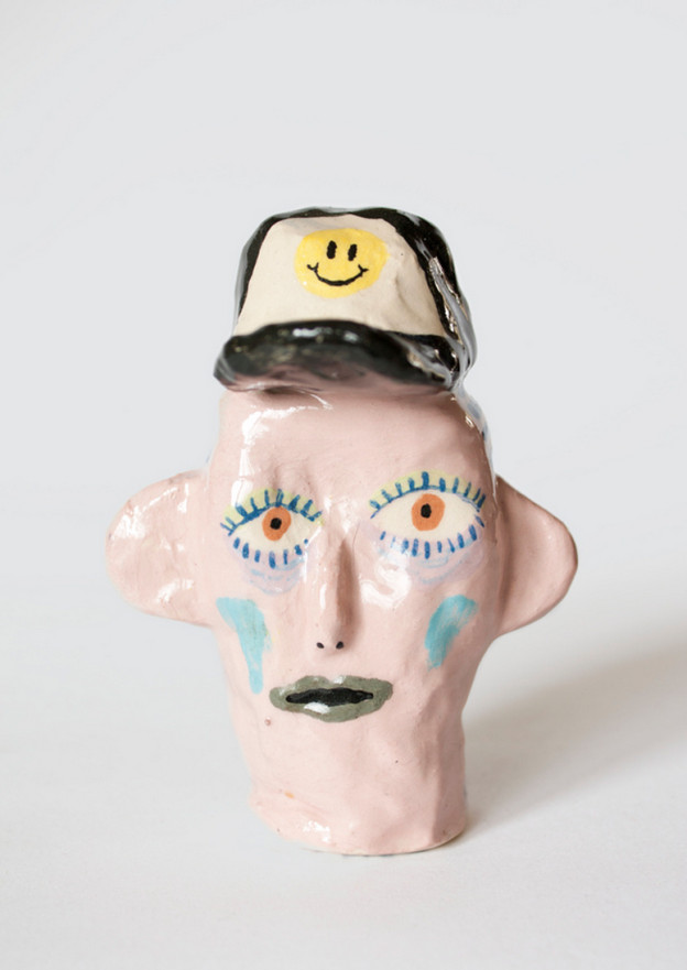 Karin Hagen Crafts Tiny Ceramic Cartoon-esque Characters - Brown Paper Bag