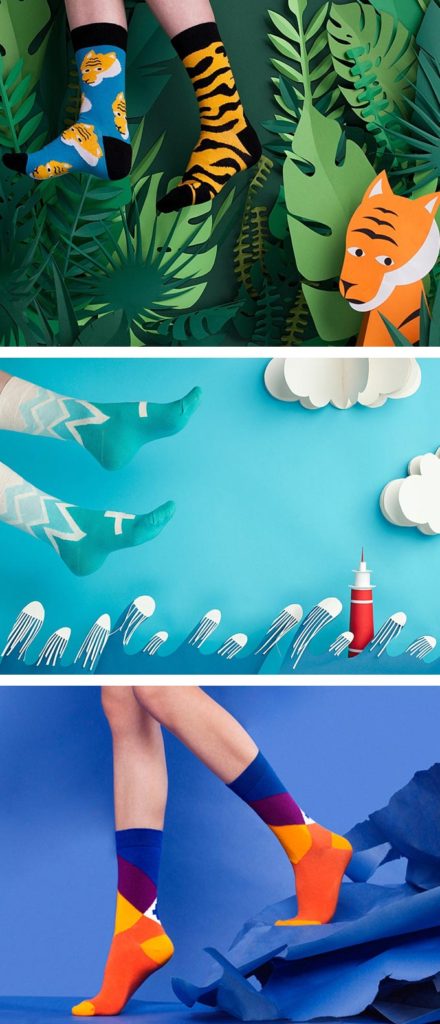 Giant Quirky Socks Invade Colorful Cut-Paper Landscapes - Brown Paper Bag