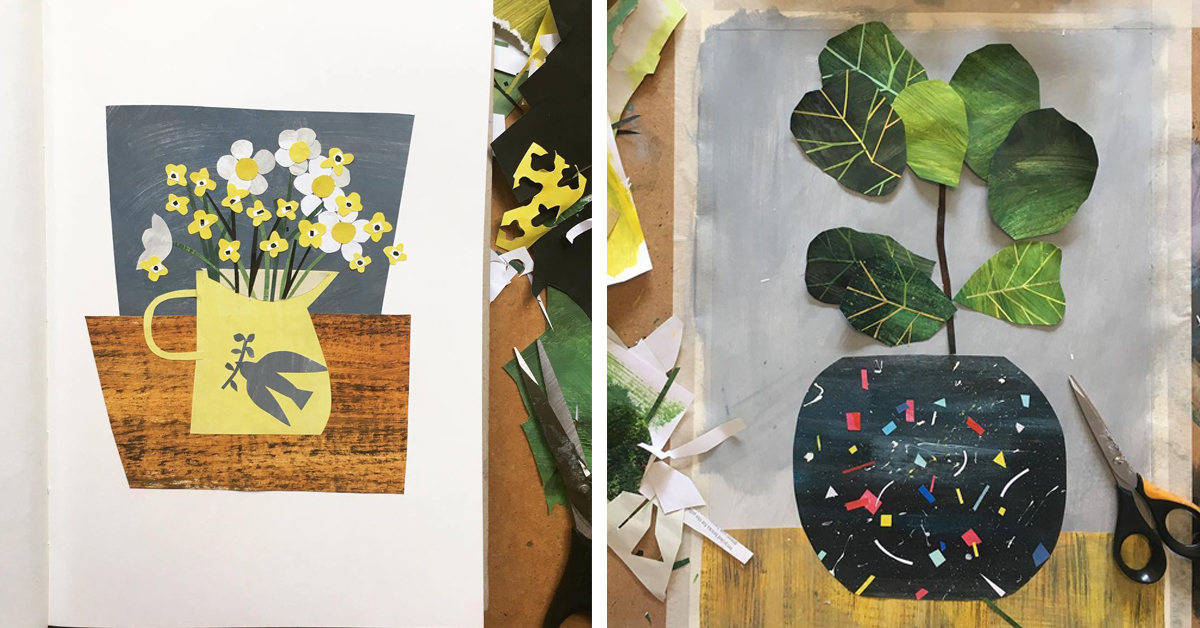 Colorful Cut Paper Collage in Progress by Clover Robin