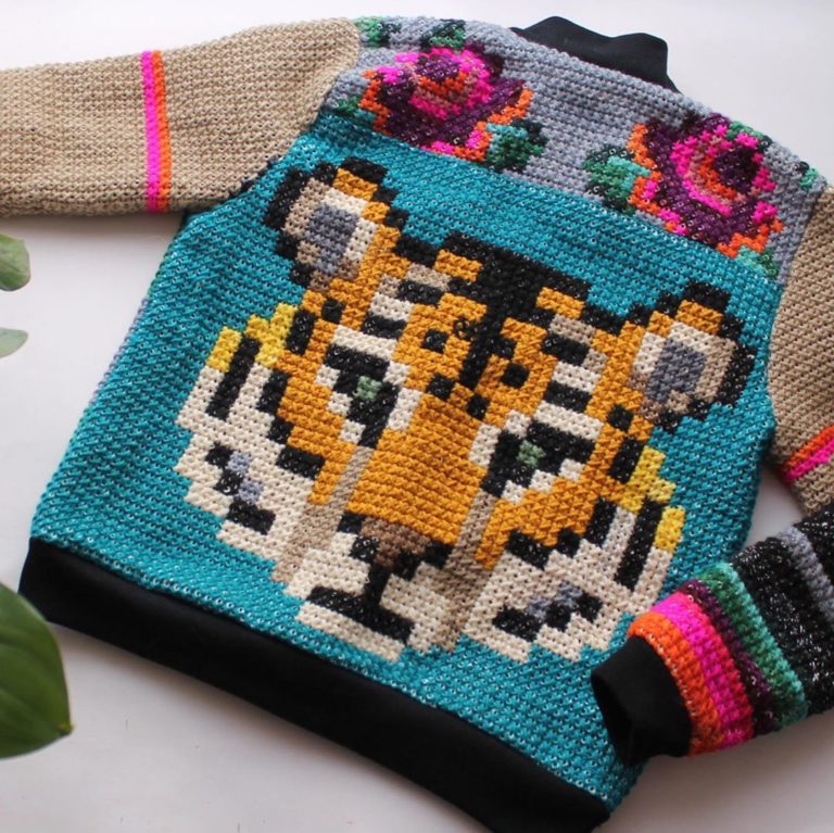 This Statement-Making Jacket is Made Using Cozy Cross Stitch - Brown ...