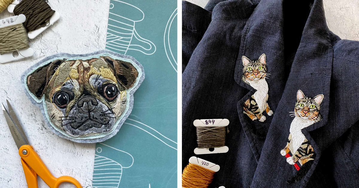 Custom Embroidered Pet Portraits on Clothing and as Patches